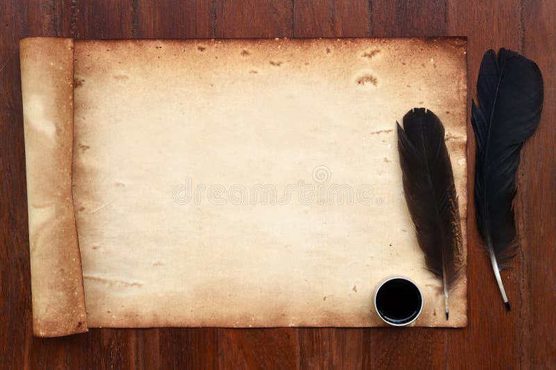 Old Paper with Feather and Ink Stock Photo - Image of feather, textured ...