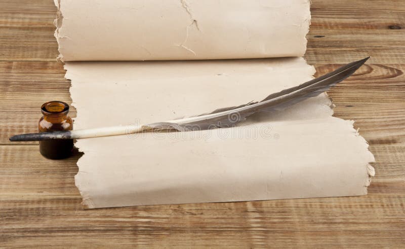 Old paper and a feather stock photo. Image of design - 108882672