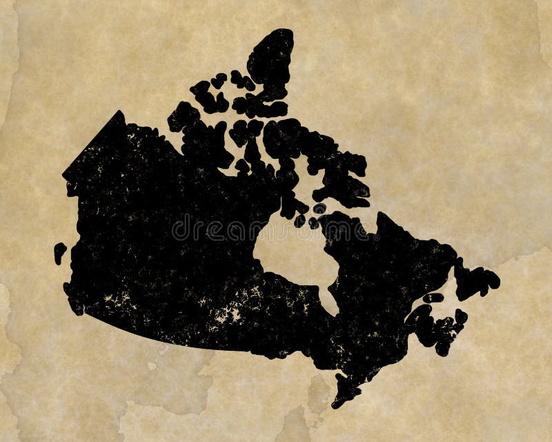 Old Paper Illustration of Canada Map with Postage Stamp Stock ...