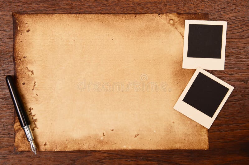 Old Paper and Ink Pen with Vintage Photo Frame Stock Image - Image of ...