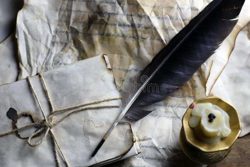Old paper letter feather stock photo. Image of parchment - 79130340