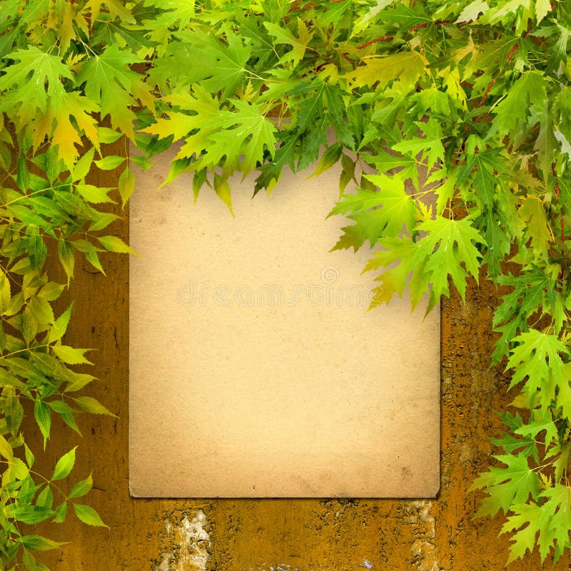 Old Paper Listing on Rusty Iron Wall with Bright Foliage Stock Image ...