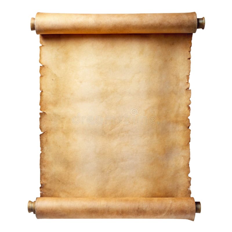 Old Paper Manuscript or Papyrus Scroll Vertically Oriented Isolated ...