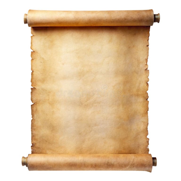 Old Paper Manuscript or Papyrus Scroll Vertically Oriented Isolated ...