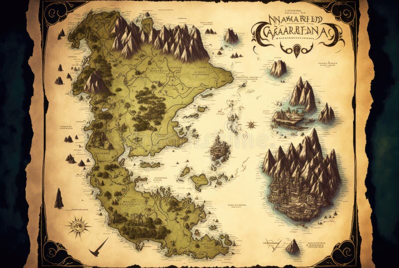 An Old Paper Map of a Fantasy Land. Created with Generative AI Stock ...