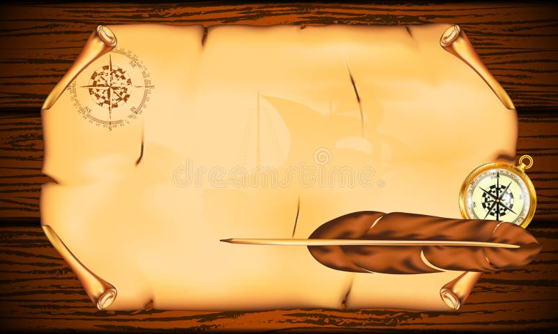 Old Paper with a Pen and a Compass on the Background of a Blackboard ...