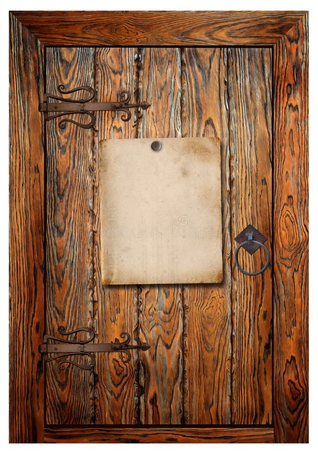 Old Paper Poster in the Wooden Door Stock Photo - Image of decor, home ...