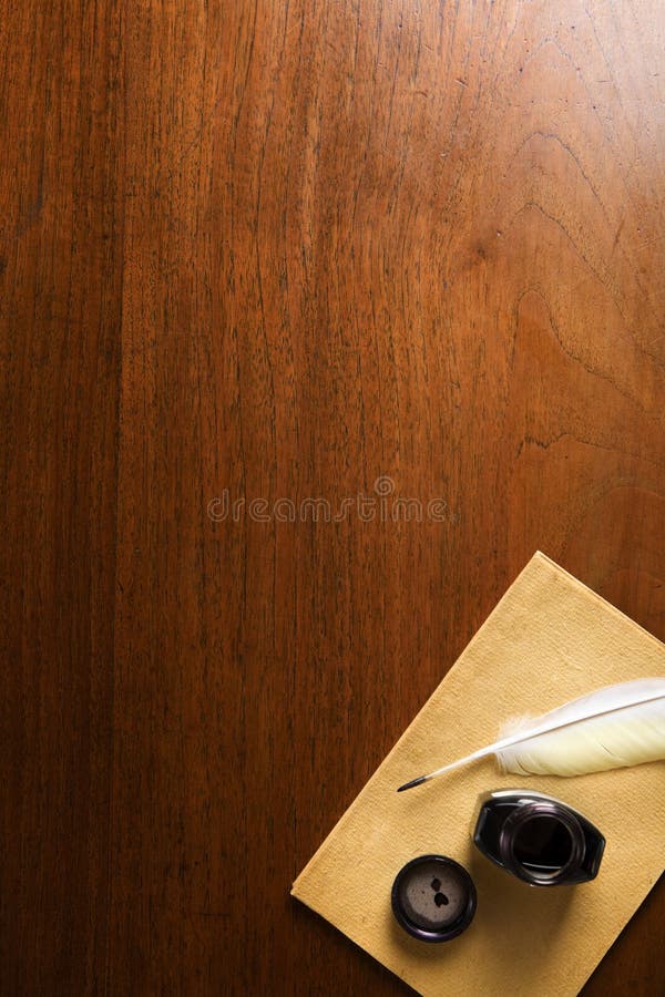 Old Paper, Quill Pen and Scroll on Wooden Paper Stock Photo - Image of ...