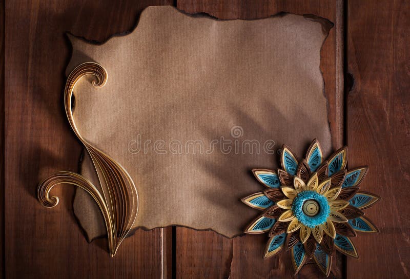 Old Paper and Quilling Art on Wooden Background Stock Photo - Image of ...