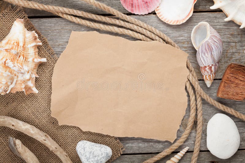 Old Paper Rope Seashells Wooden Textured Background Stock Photos - Free ...