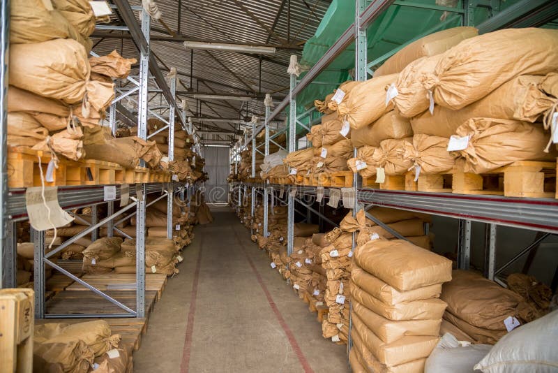 Old Paper Sacks Placed in Warehouse Stacking before Export Stock Photo ...