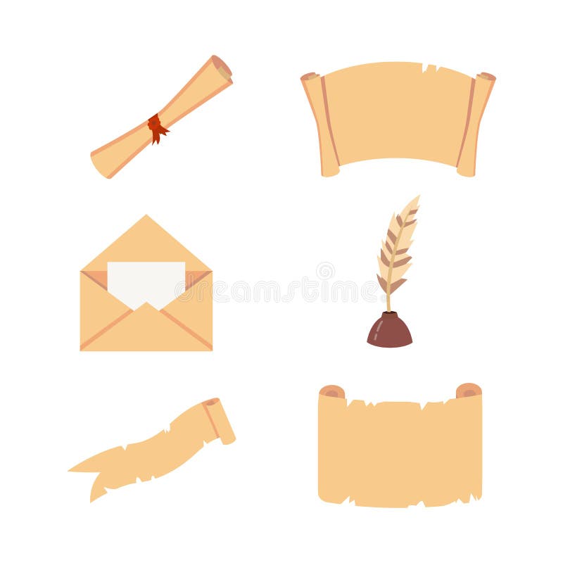 Old Paper Scroll Vector Set. Retro Document Script with Copyspace ...
