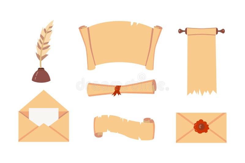 Old Paper Scroll Vector Set. Retro Document Script with Copyspace ...