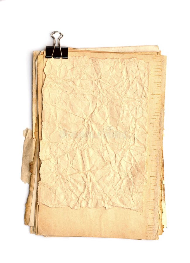 Old paper sheets with clip stock photo. Image of brown - 22334690