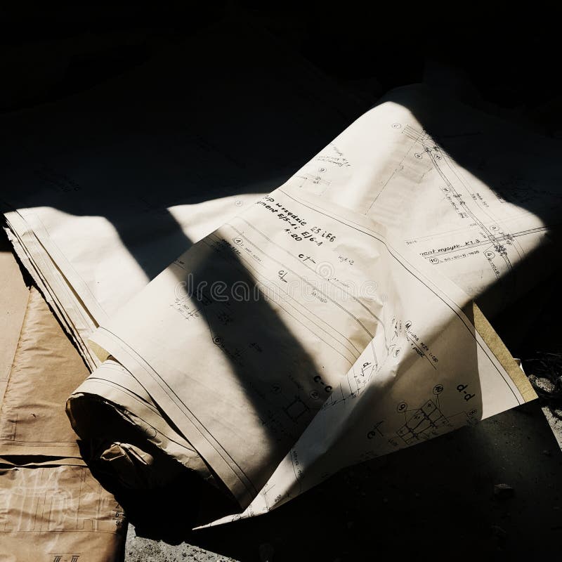 Old Paper Sketches on the Ground in the Shadow Stock Photo - Image of ...