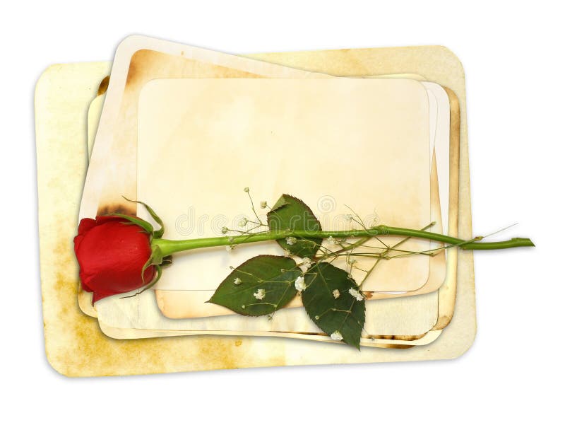 Old Paper Stack with Red Rose Stock Illustration - Illustration of ...