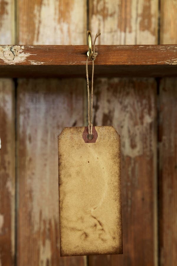Old Paper Tag with String Hanged on on Hook Stock Image - Image of ...