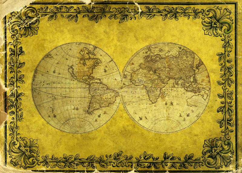 Old paper world map. stock illustration. Illustration of globes - 15636237