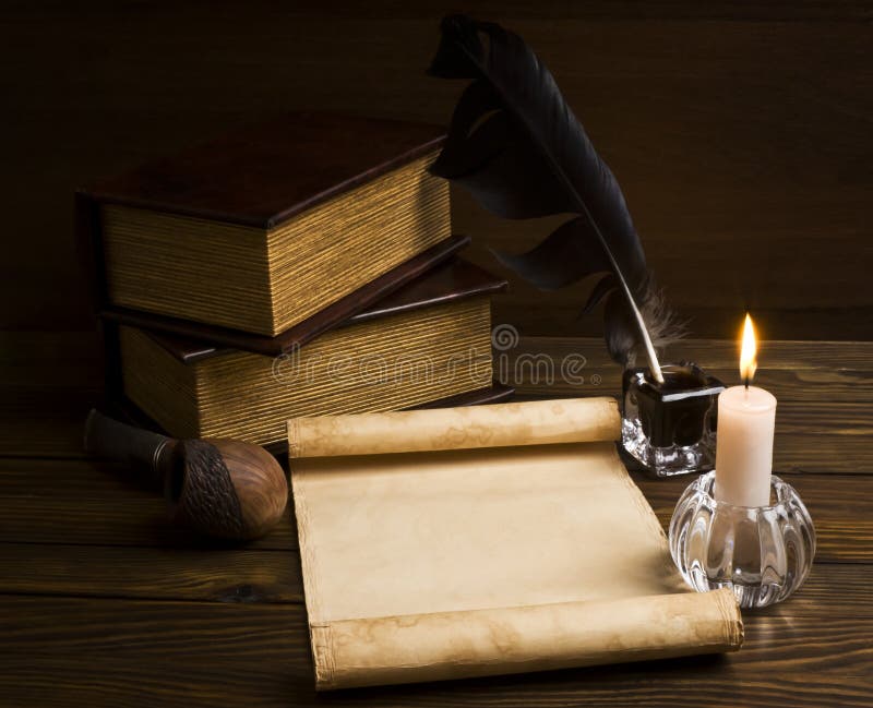 Old Papers and Books on a Wooden Table Stock Photo - Image of business ...