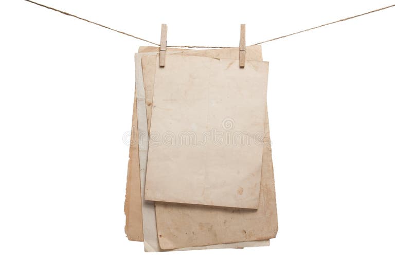 Old Papers Hanging on the Rope with Clothespins Stock Image - Image of ...