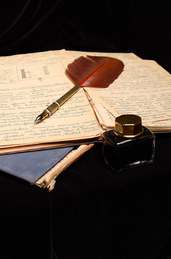 Old Papers with Vintage Feather Pen Stock Image - Image of memo, paper ...