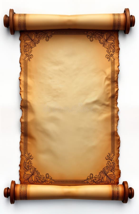 Old Papyrus Scroll with Golden Decorative Borders. Ancient Document ...