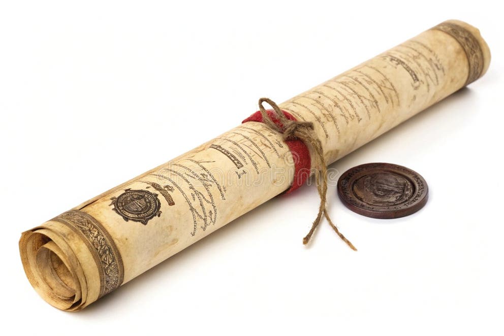 Old Parchment Diploma Scroll, Isolated on White Stock Illustration ...