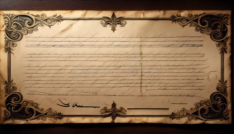 Old Parchment Document with Intricate Border and Elegant Handwriting ...