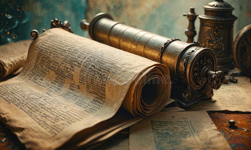 An Old Parchment is Laid Out on a Table with a Machine in Front of it ...