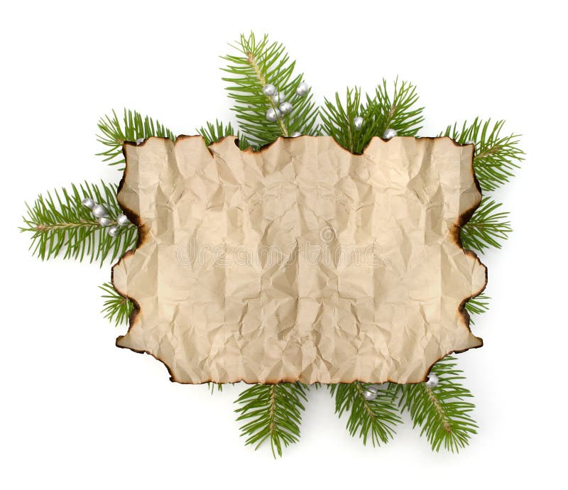 Old Parchment Paper with Copy Space on Christmas Tree Branch Background ...