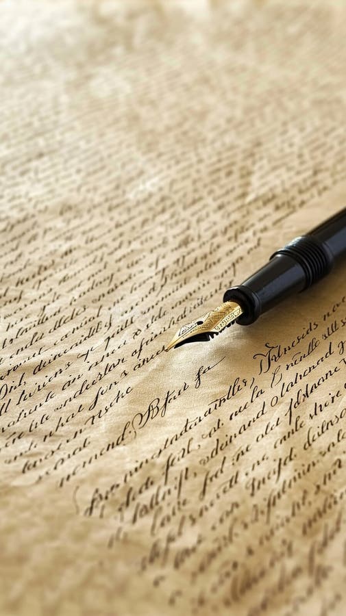 Old Parchment Paper with Scripted Handwriting and Classic Feather Quill ...