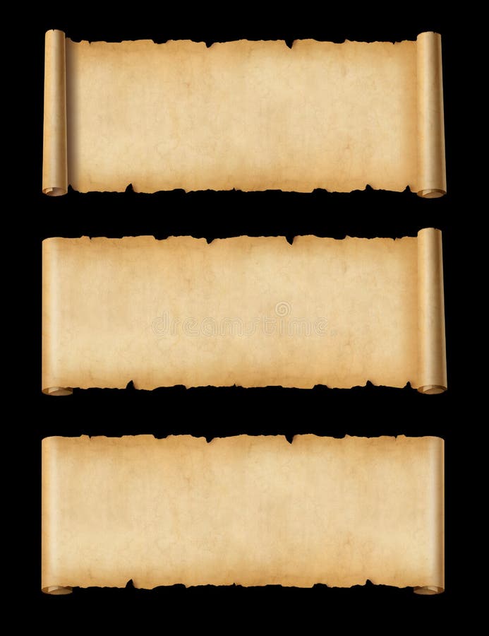 Old Parchment Paper Scroll Set Isolated on Black. Horizontal Banners ... Old Parchment Paper Scroll Set Isolated on Black. Horizontal Banners ...
