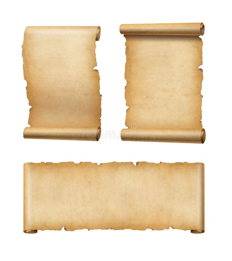 Old Parchment Paper Scroll Set Isolated on White. Horizontal and ...