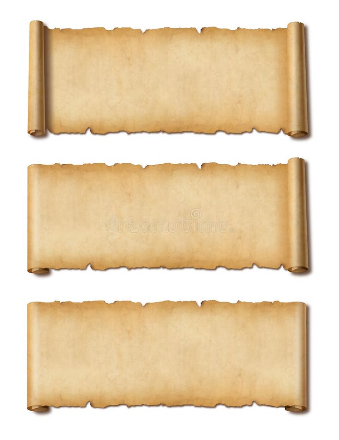 Old Parchment Paper Scroll Set Isolated on White with Shadow ... Old Parchment Paper Scroll Set Isolated on White with Shadow ...
