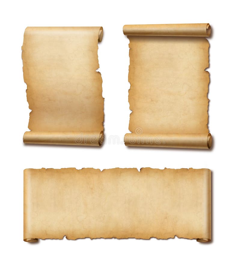 Old Parchment Paper Scroll Set Isolated on White with Shadow ... Old Parchment Paper Scroll Set Isolated on White with Shadow ...