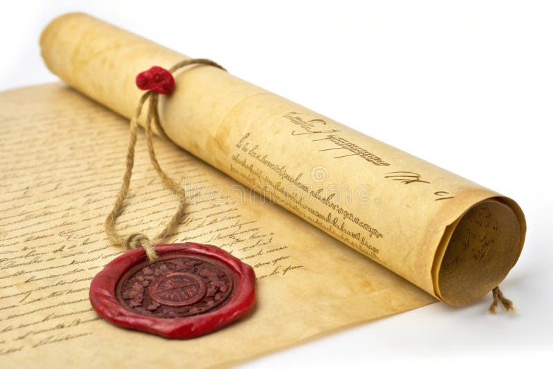 Old Parchment Scroll with Wax Seal Stock Illustration - Illustration of ...