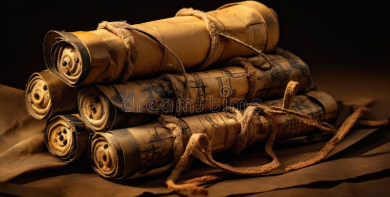 Old Parchment Scrolls on Brown Paper, AI Stock Photo - Image of macro ...
