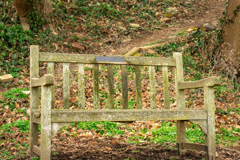 An Old Park Bench with a Path Behind it Stock Photo - Image of leaves ...