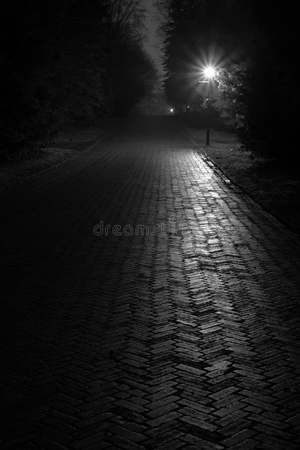 Old Park Road Made from Bricks Lit by Lantern Stock Photo - Image of ...