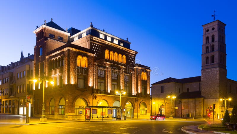 Old part of Leon in night editorial photography. Image of evening ...