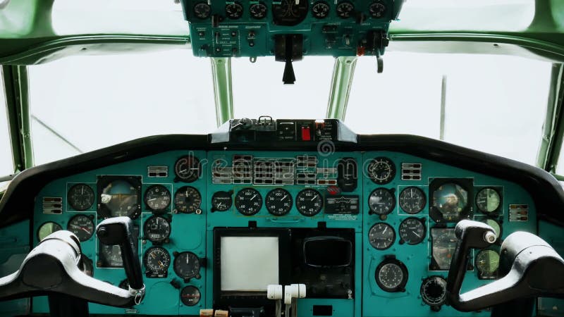 Old Passenger Plane Cockpit Console of Flight Instruments 4k Stock ...