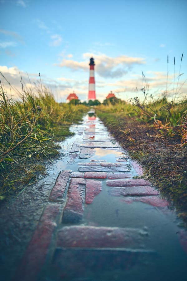 Old Pathway Leading To Lighthouse at the Coast Stock Image - Image of ...