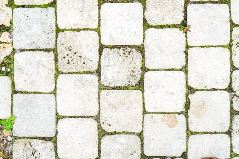 Old Pathway Tiles, Overgrown with Grass. Top View Stock Photo - Image ...