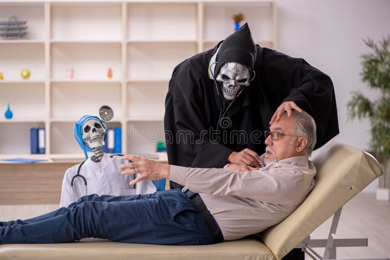 Old Male Patient Visiting Two Devil Doctors Stock Image - Image of evil ...
