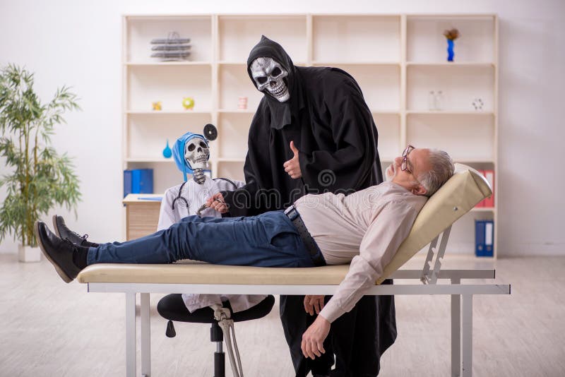 Old Male Patient Visiting Two Devil Doctors Stock Image - Image of ...