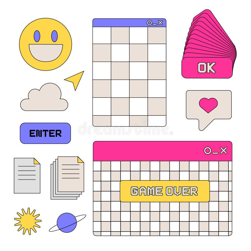 Old PC User Interface. Funny Set of Flat Linear UI and UX Elements ...