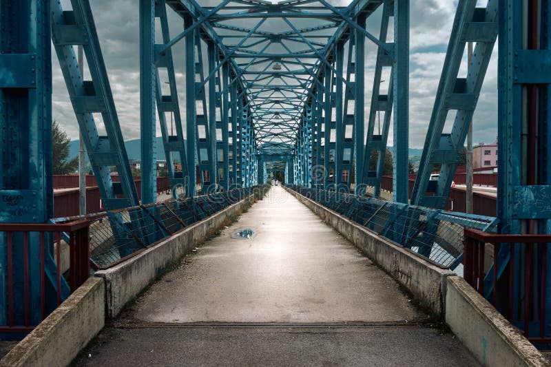 Old Pedestrian Bridge with Metal Structure Stock Photo - Image of ...