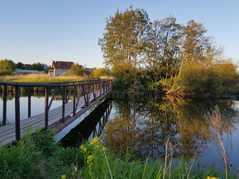 Old Pedestrian Bridge Over the River Stock Photo - Image of beautiful ...