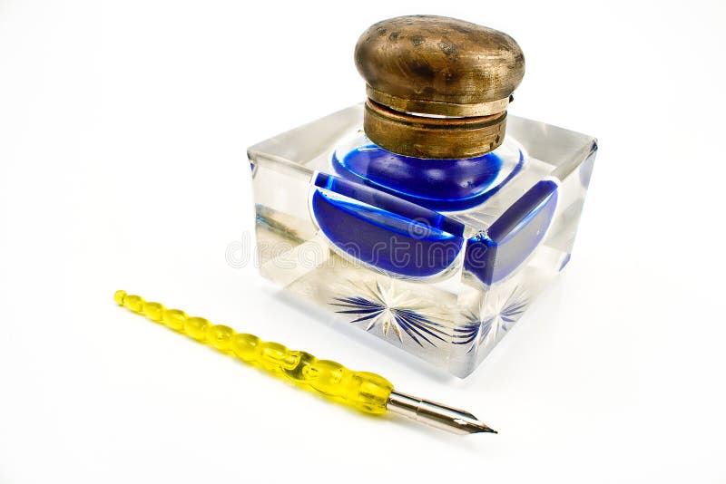 Old pen and inkwell stock photo. Image of glass, metal - 19096224