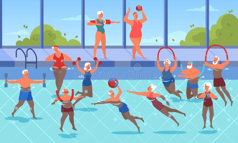 Old People Doing Exercise in Swimming Pool. Stock Vector - Illustration ... Old People Doing Exercise in Swimming Pool. Stock Vector - Illustration ...